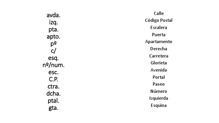 Abreviaturas Direcciones | PDF