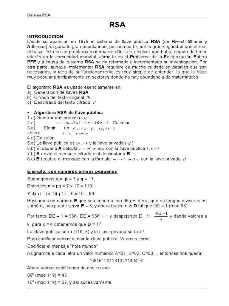 Algotimo RSA Criptografía | Descargar gratis PDF | Criptografía ...