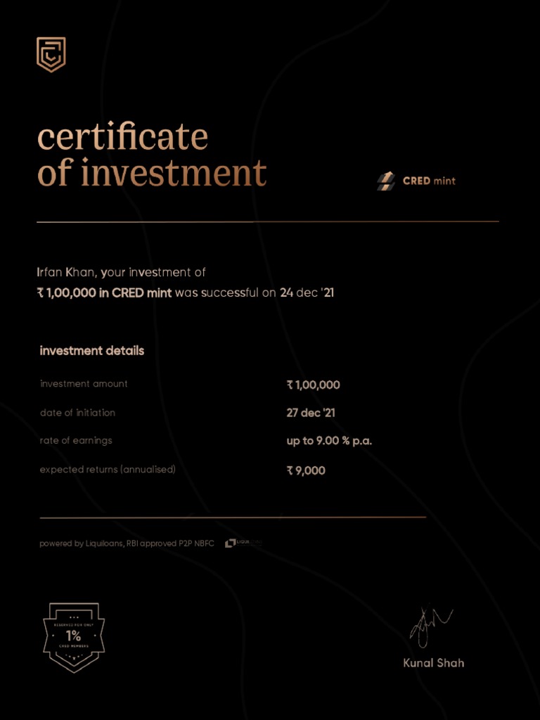 CRED Mint Investment Certificate | PDF
