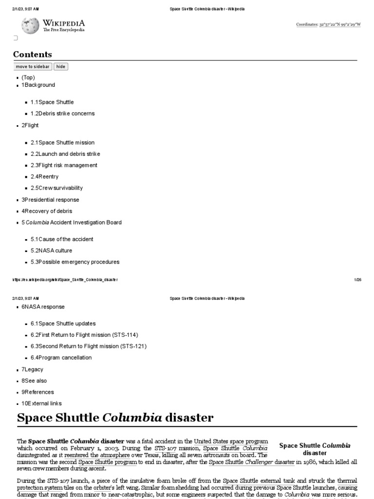 Space Shuttle Columbia Disaster Pdf Space Shuttle Space Shuttle
