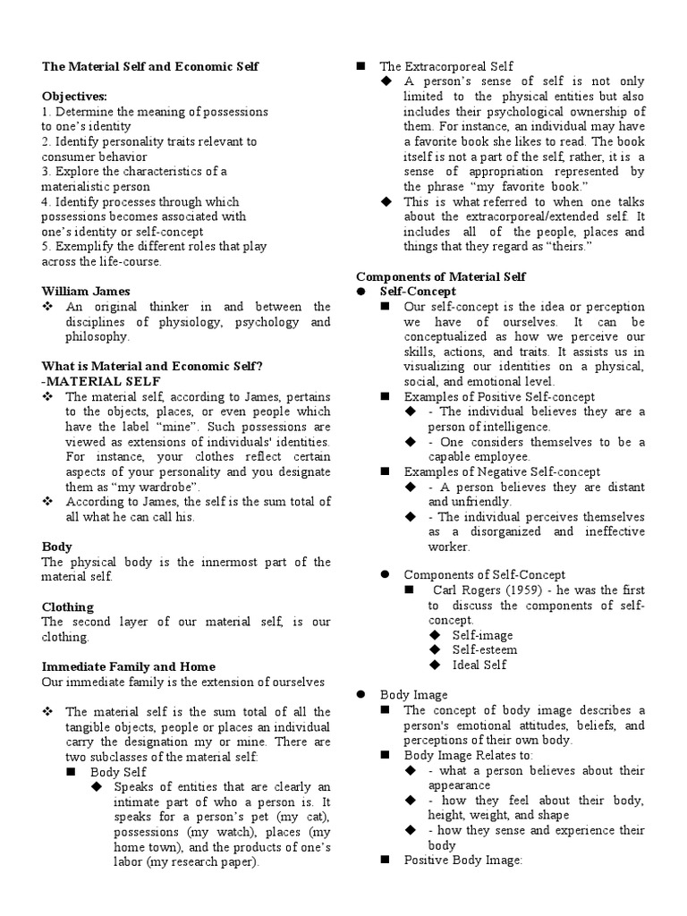 The Material Self and Economic Self-Lecture Notes | PDF | Self Concept ...