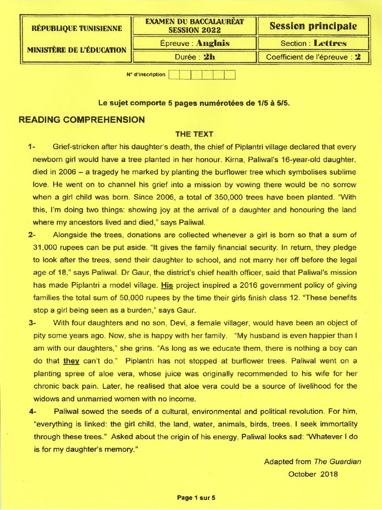 Epreuve Anglais Bac Lettre SP 2022 | PDF