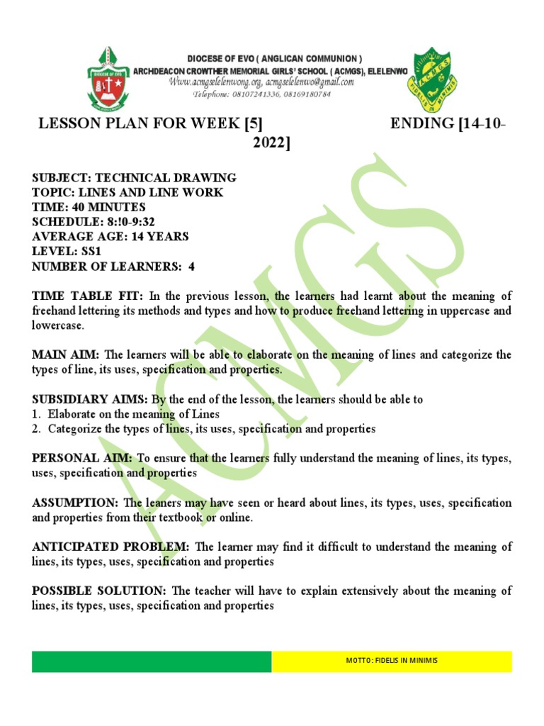 Ss1 Technical Drawing Lesson Plan Week 5 | Download Free PDF ...