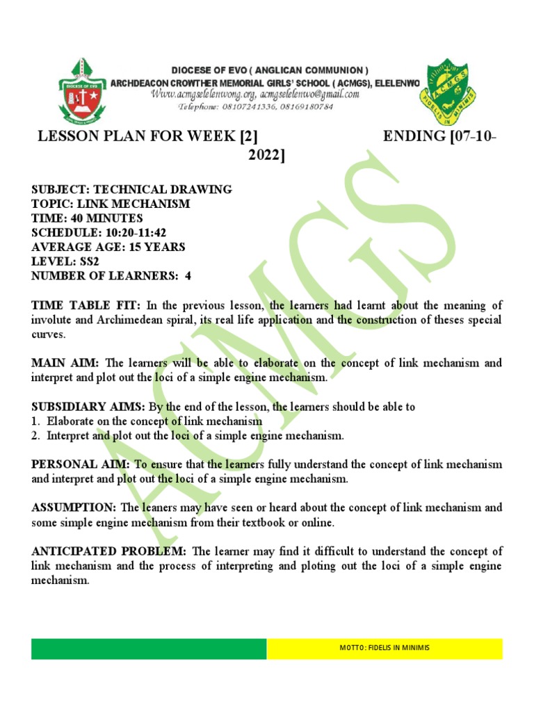 Ss2 Technical Drawing Lesson Plan Week 4 | PDF | Machines | Lesson Plan