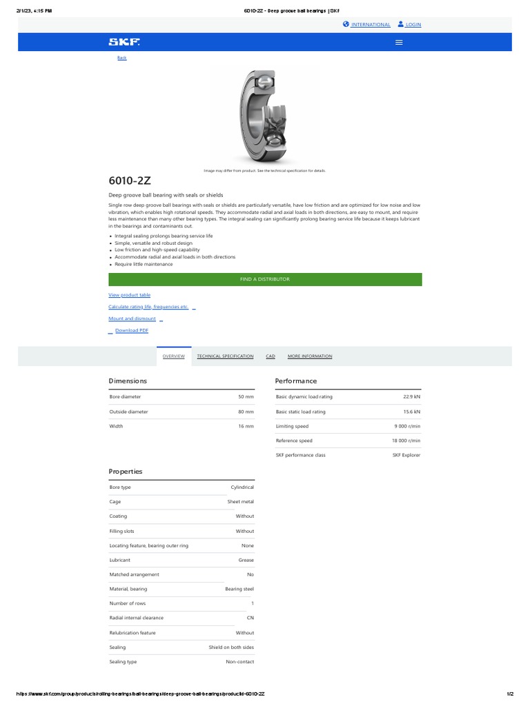 6010-2Z - Deep Groove Ball Bearings - SKF | PDF | Bearing (Mechanical ...