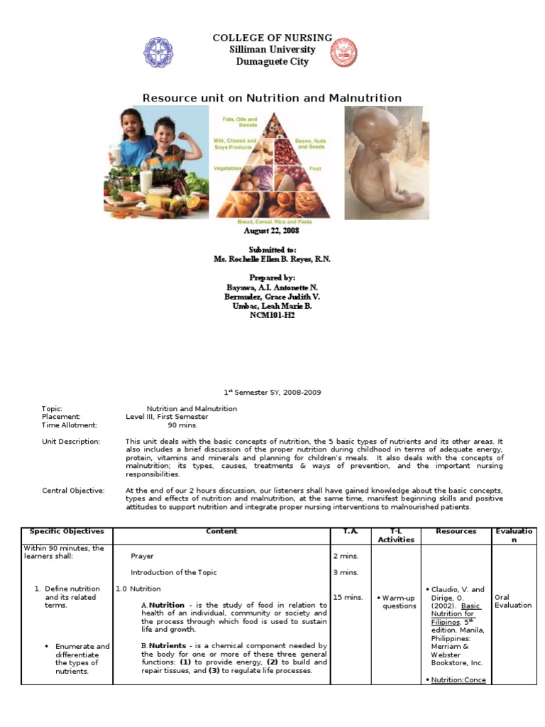 Nutrition and Malnutrition Resource Unit | PDF | Malnutrition ...