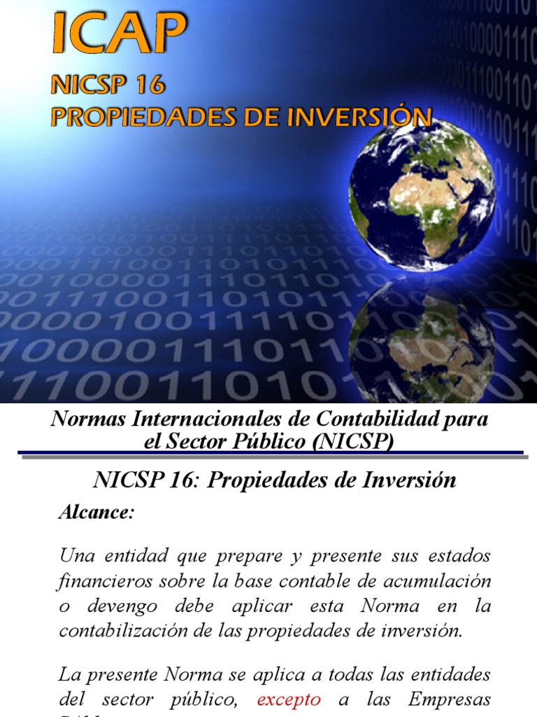 NICSP 16 Propiedades de Inversión | PDF | Contabilidad | Inversiones