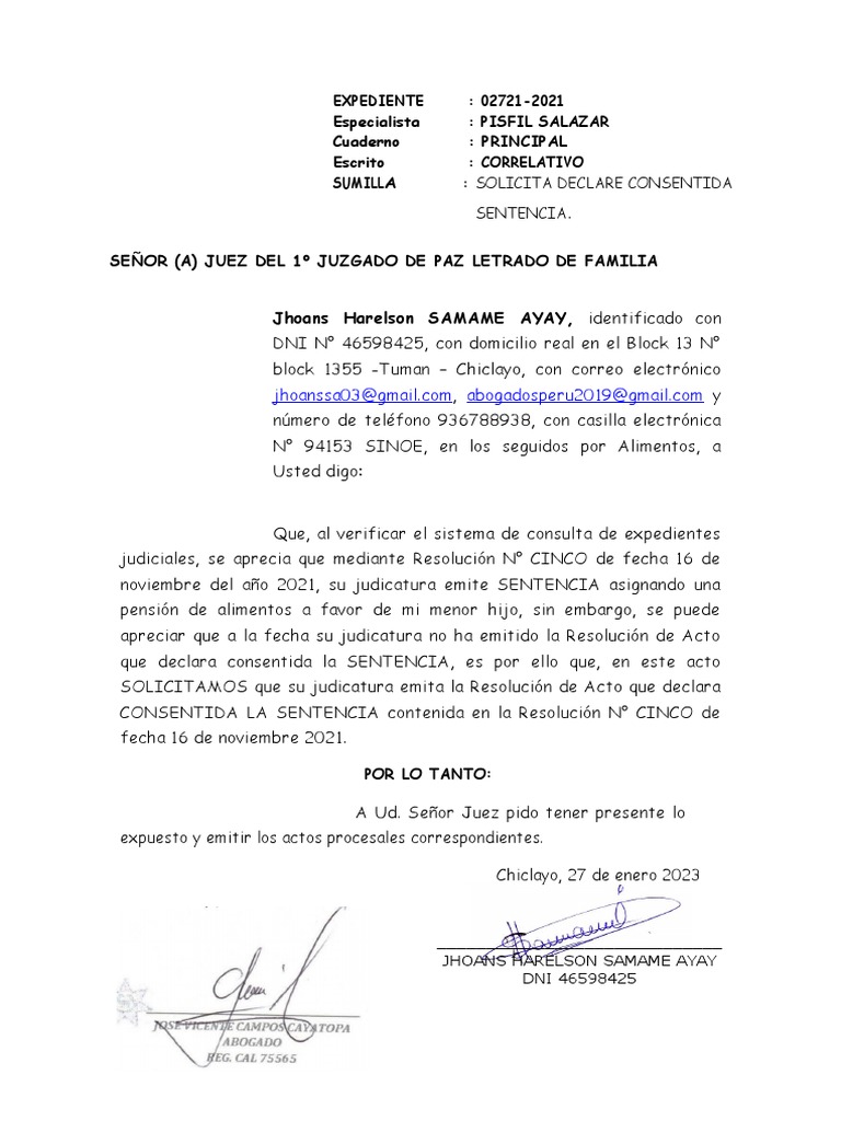 Solicita Declare Consentida Sentencia | PDF