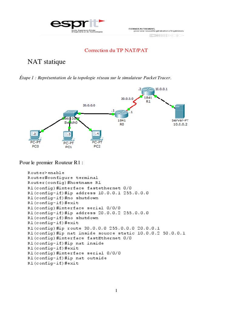Configuration of Static, Dynamic and Port Address Translation (PAT) with Packet Tracer | PDF ...