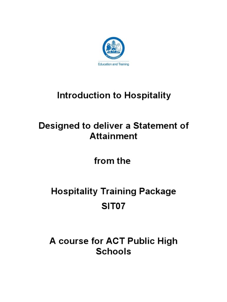 Hospitality Training Course for High Schools | PDF | Occupational ...