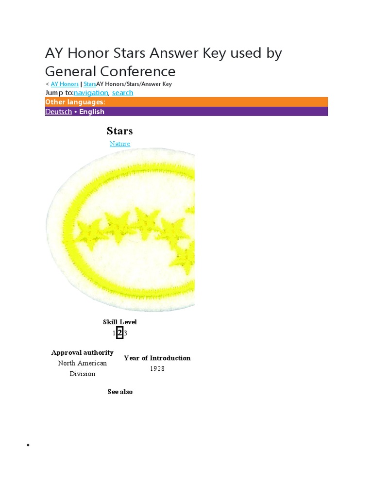 AY Honor Stars Answer Key Used by General Conference | PDF | Planets ...