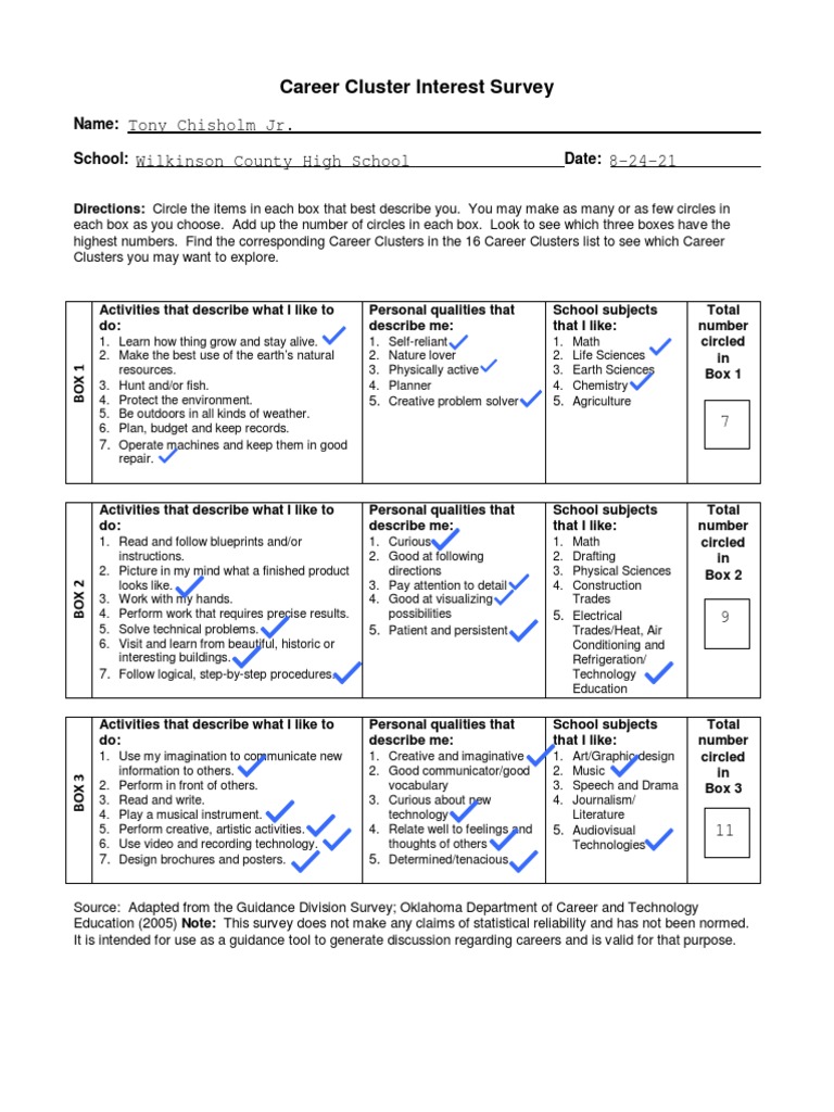Career Cluster Interest Survey Guide | PDF | Mathematics | Science