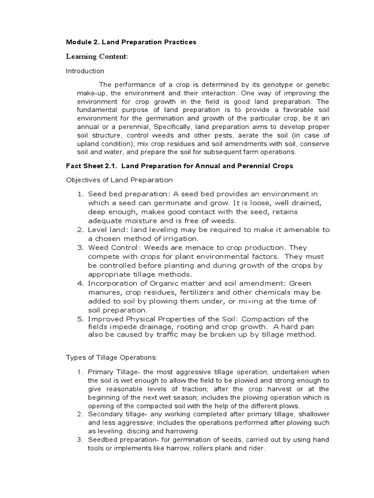 Fact Sheet 2. Land Preparation and Planting Practices | PDF | Tillage ...