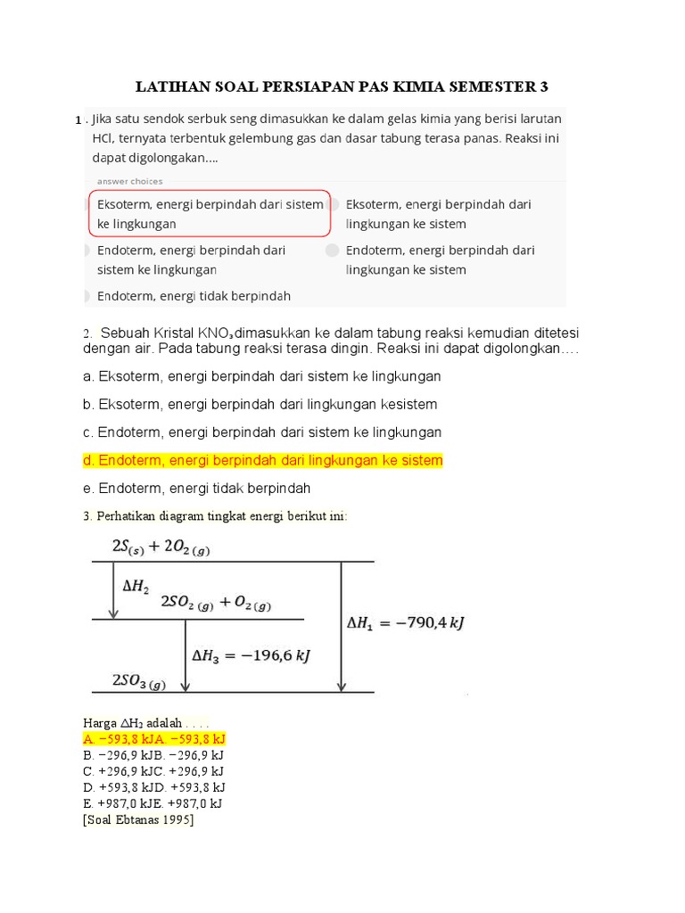 Latihan Soal Kimia Semester 3 | PDF | Metode & Bahan Ajar | Sains ...