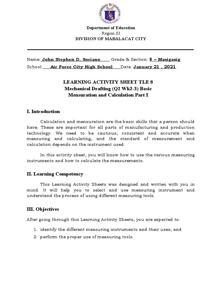 TLE8 - Mechanical Drafting - Q2 - Wk2 3 - Basic Mensuration and ...