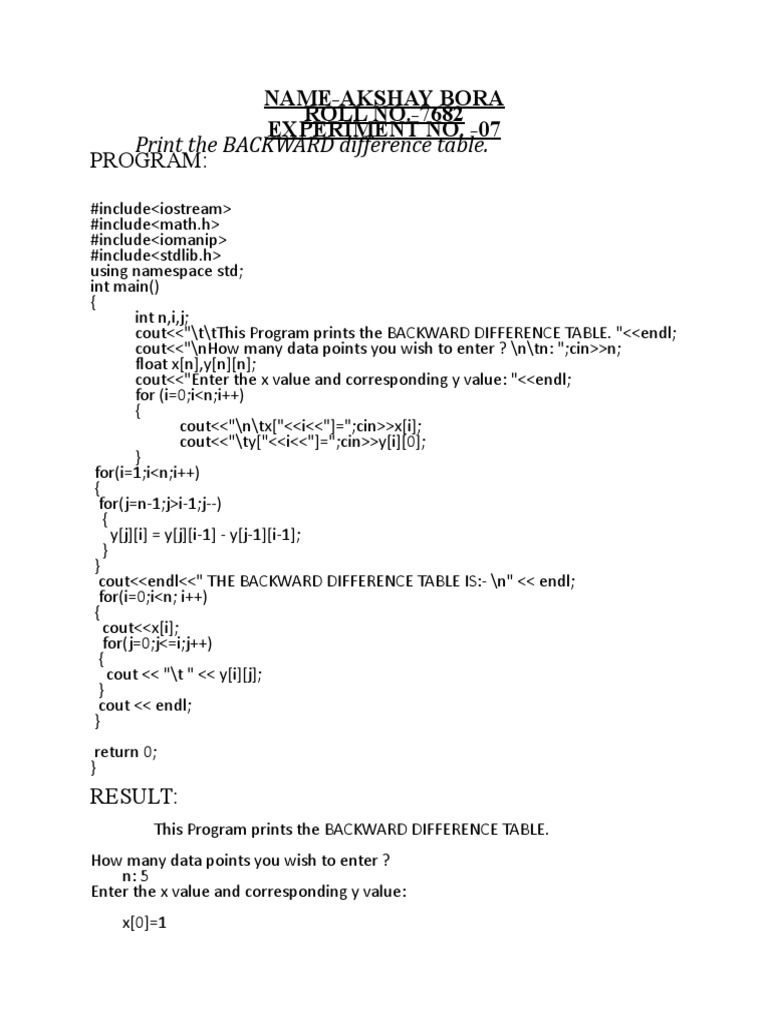 Backward Difference Table | PDF