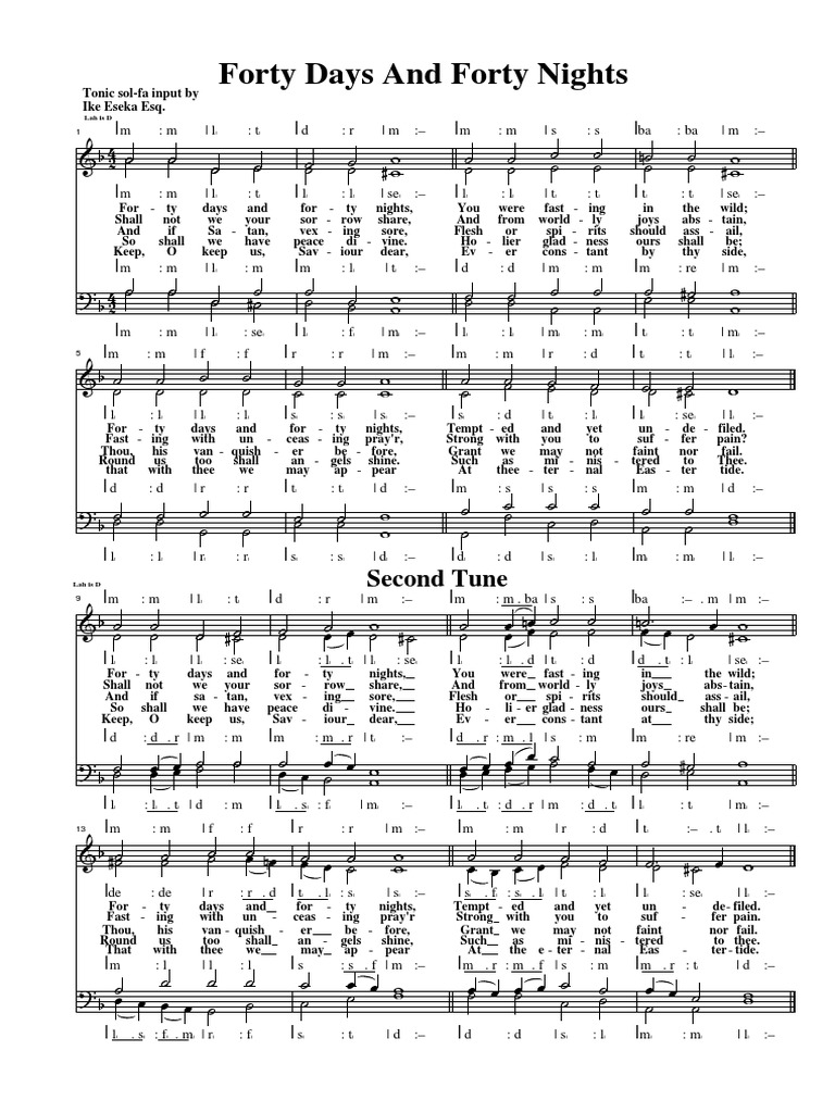 Forty Days and Forty Nights Lyrics | PDF
