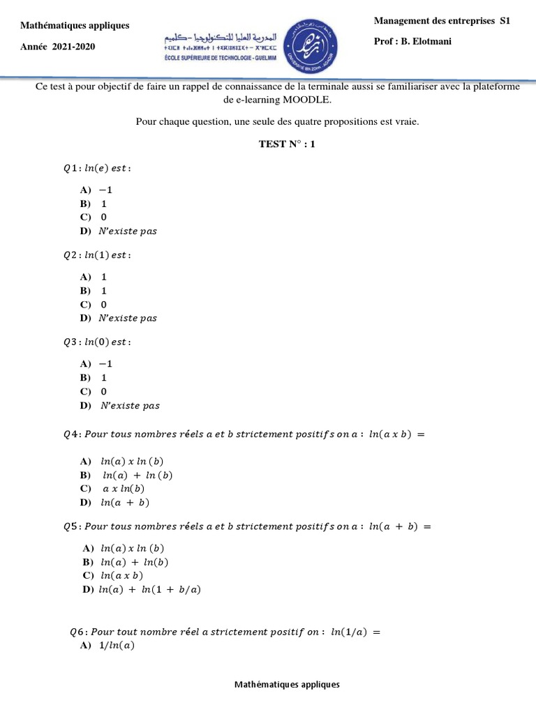 QCM 3 | PDF | Mathématiques