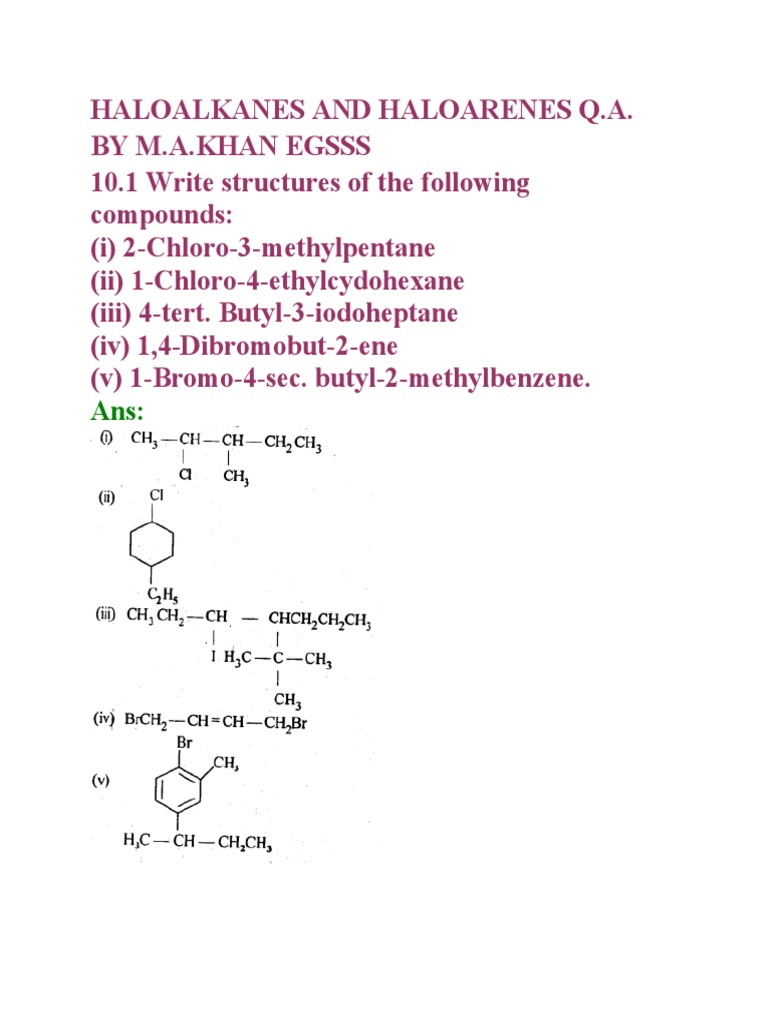 Haloalkanes and Haloarenes Q | PDF | Hydroxide | Chemical Reactions