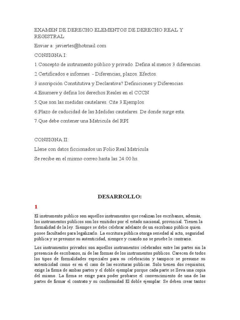 Examen de Derecho Elementos de Derecho Real y Registral | PDF | Justicia | Crimen y violencia