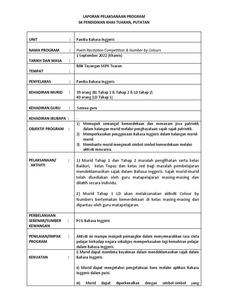 Contoh Laporan Poem Recital | PDF