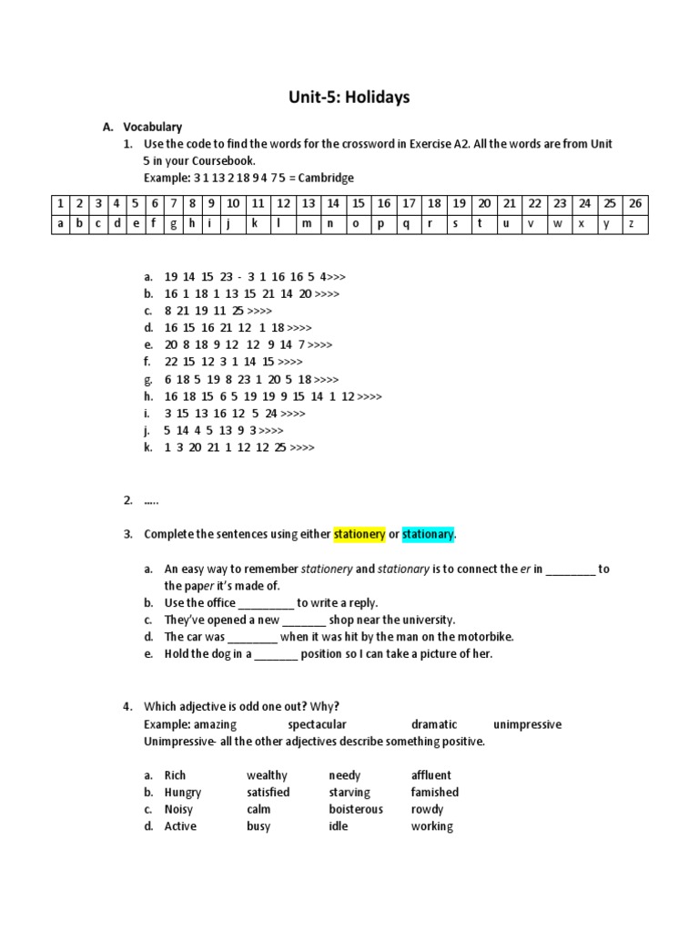 Workbook, Unit 5, ESL | PDF