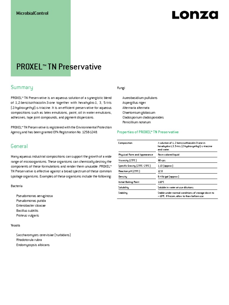 Proxel TN TDS | PDF | Detergent | Emulsion