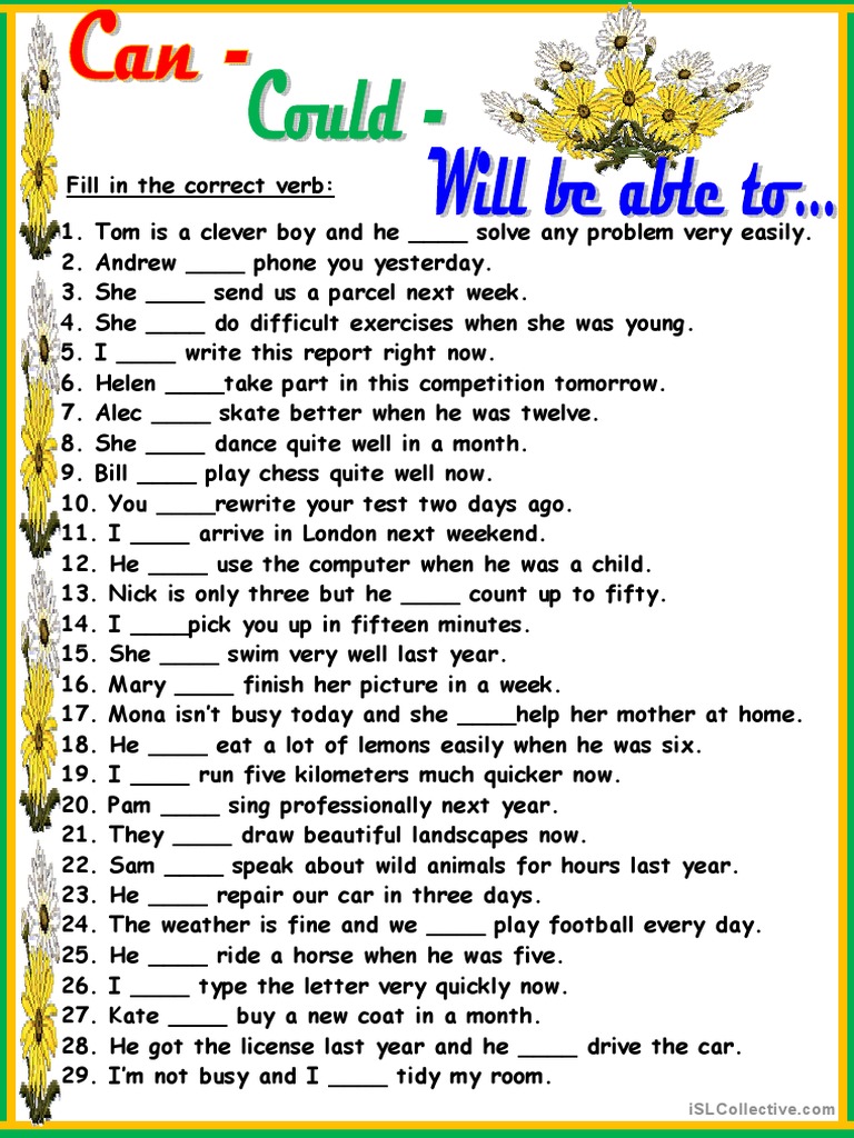 Can, Could, Will: Verb Exercises | PDF | Language Arts & Discipline