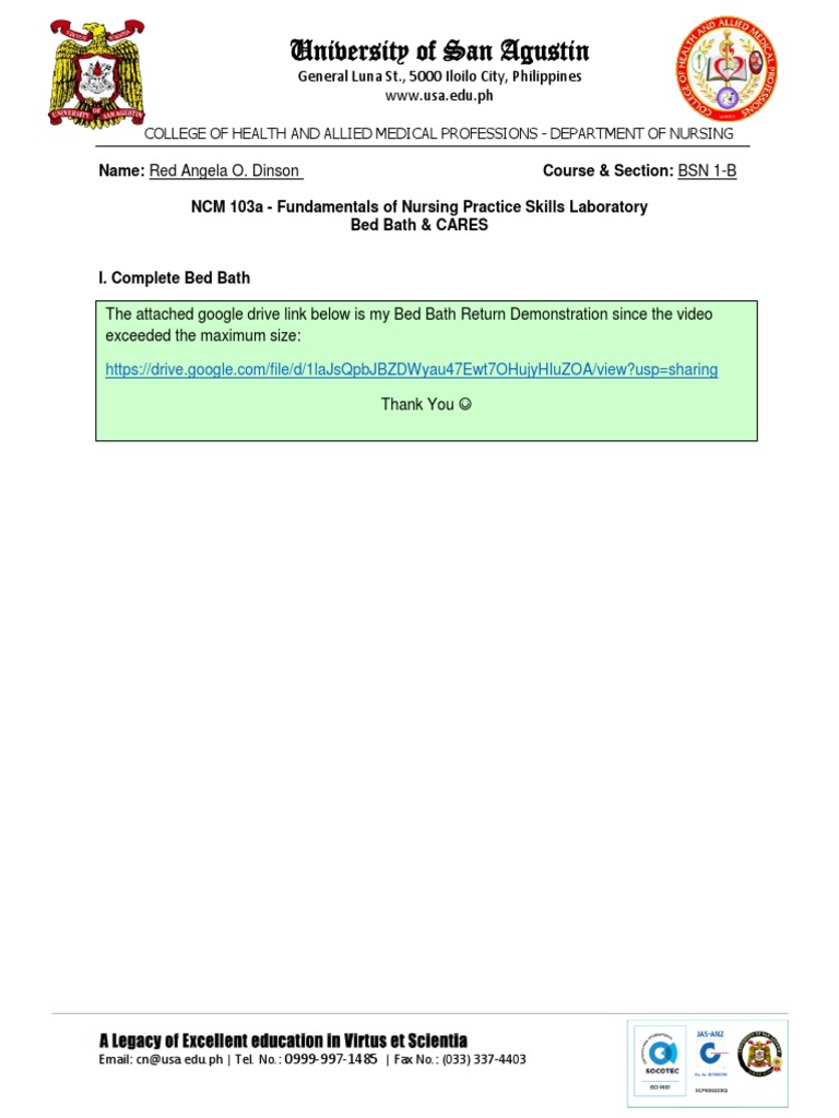 Complete Bed Bath - Dinson, Red Angela O. BSN 1-B | PDF