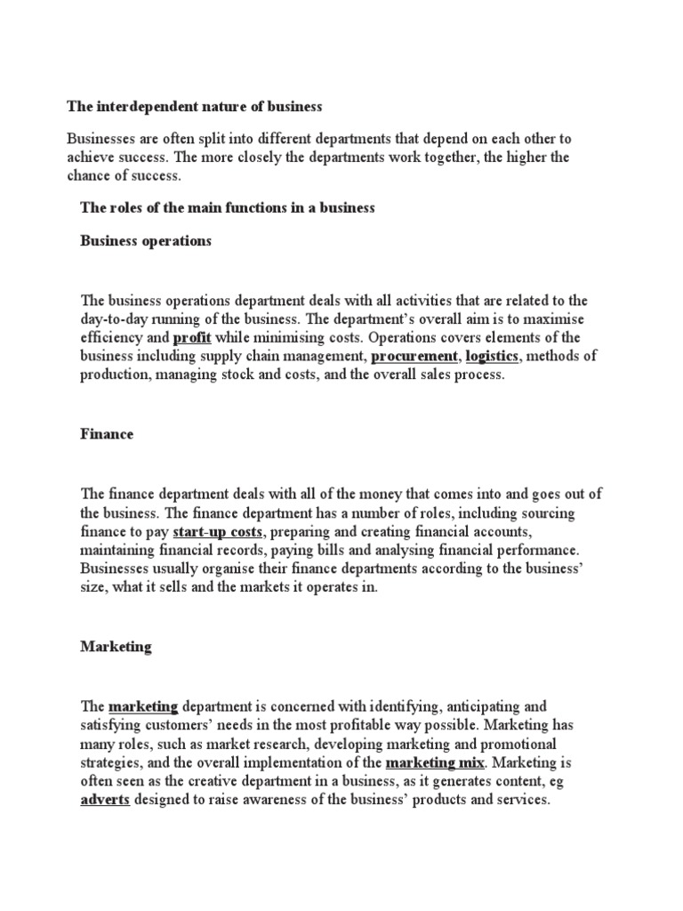 The Interdependent Nature of Business | PDF | Goal | Human Resources