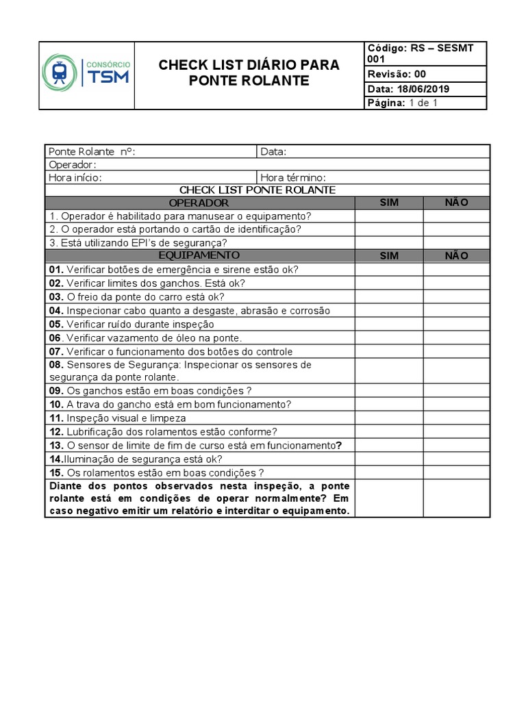 Check List Ponte Rolante | PDF