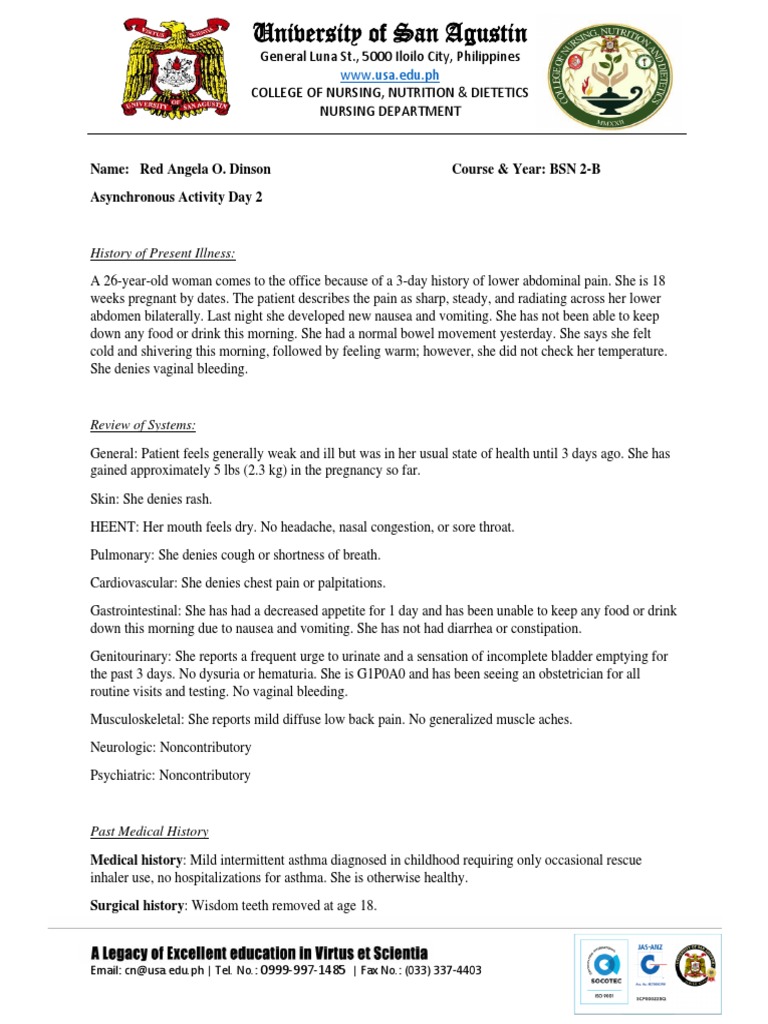 Asynchronous Activity Day 2 Dinson, Red Angela O. BSN 2-B | PDF | Urinary Tract Infection | Medicine