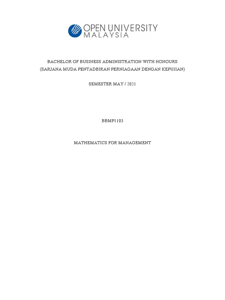 Mathematics For Management | PDF | Matrix (Mathematics) | Linear Algebra