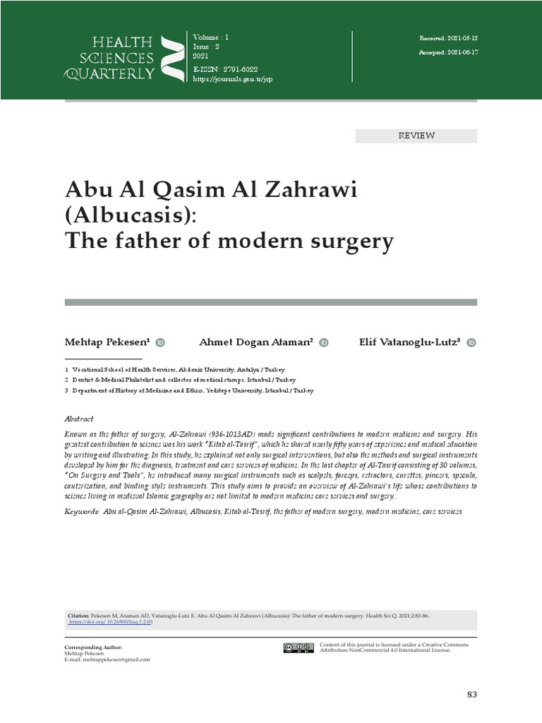 Al-Zahrawi: Father of Modern Surgery | PDF | Surgery | Health Sciences