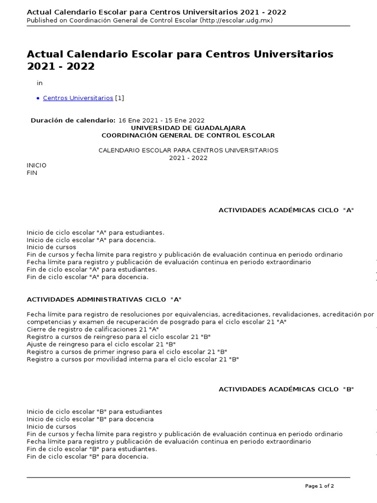 Coordinacin General De Control Escolar Actual Calendario Escolar Para