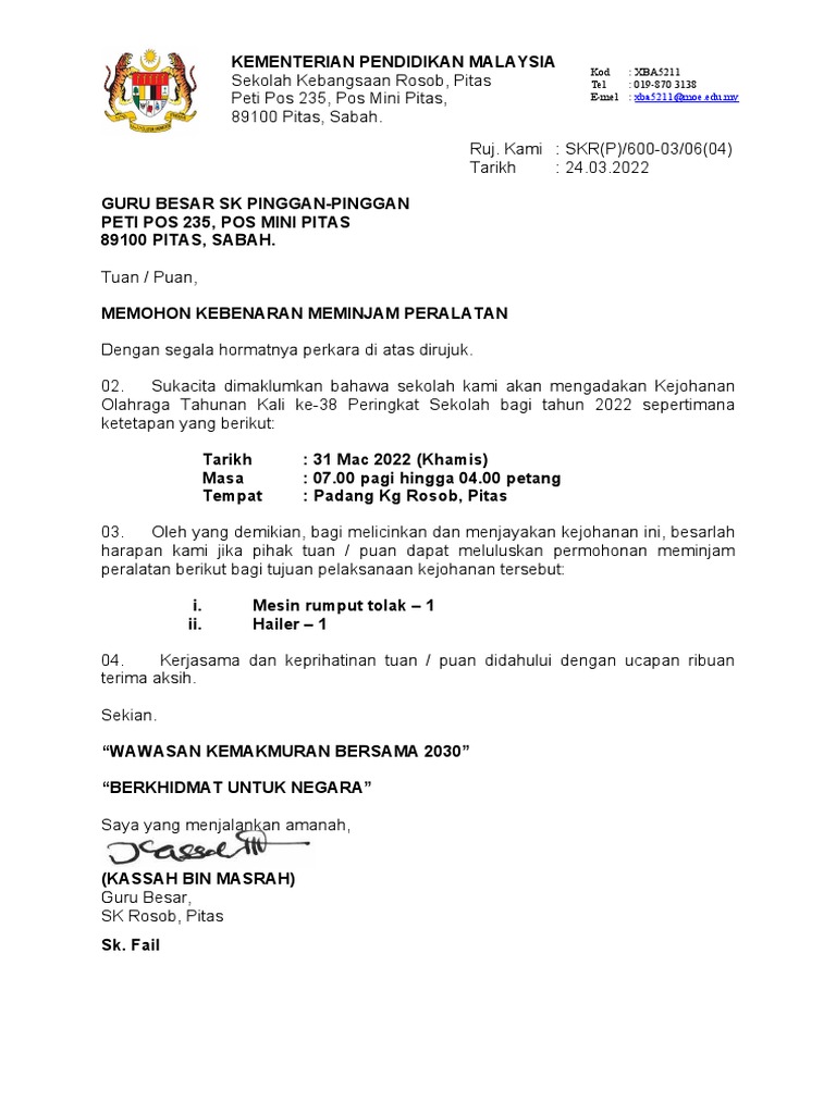 Surat Permohonan Meminjam Peralatan | PDF