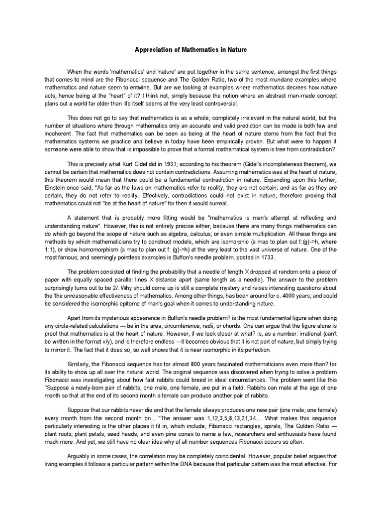 Appreciation of Mathematics in Nature | PDF | Mathematics | Theorem