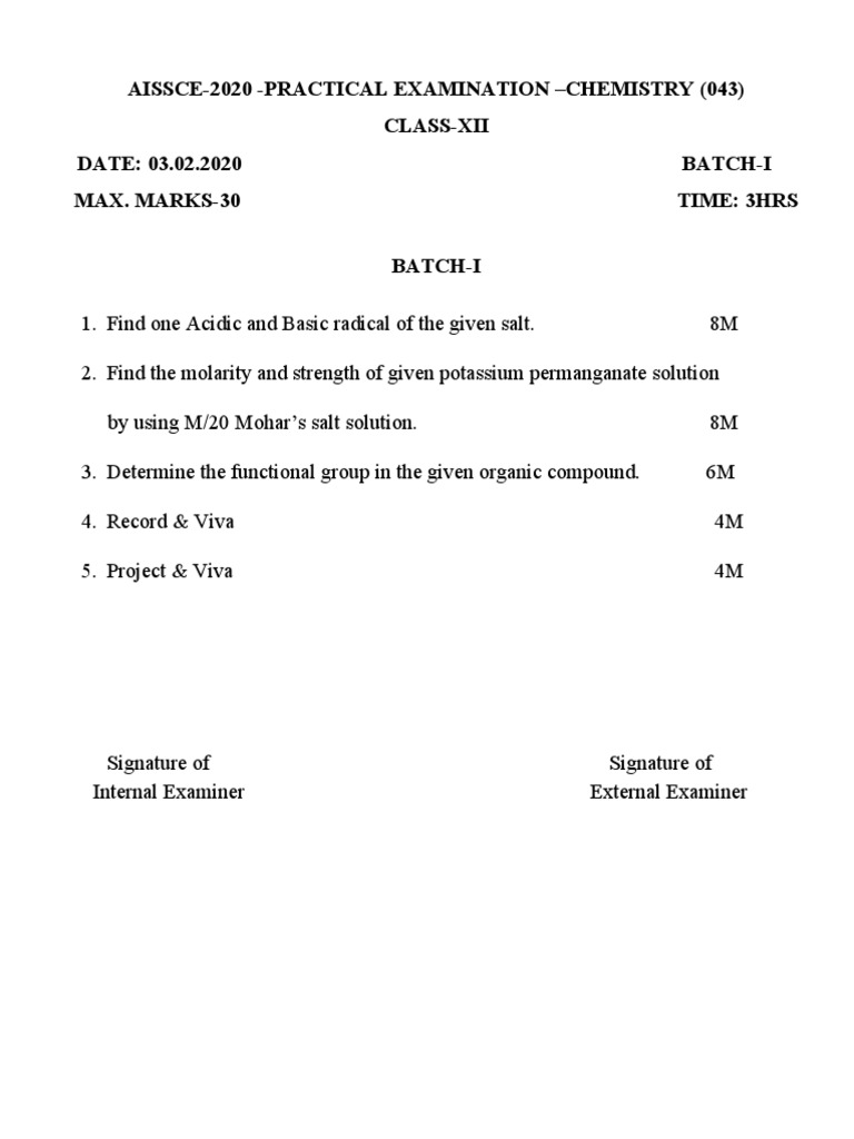 Chemistry Practical Paper | PDF