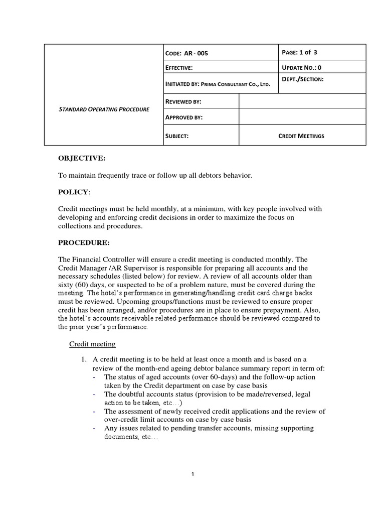 SOP AR 005 Credit Meetings | PDF | Credit | Finance & Money Management