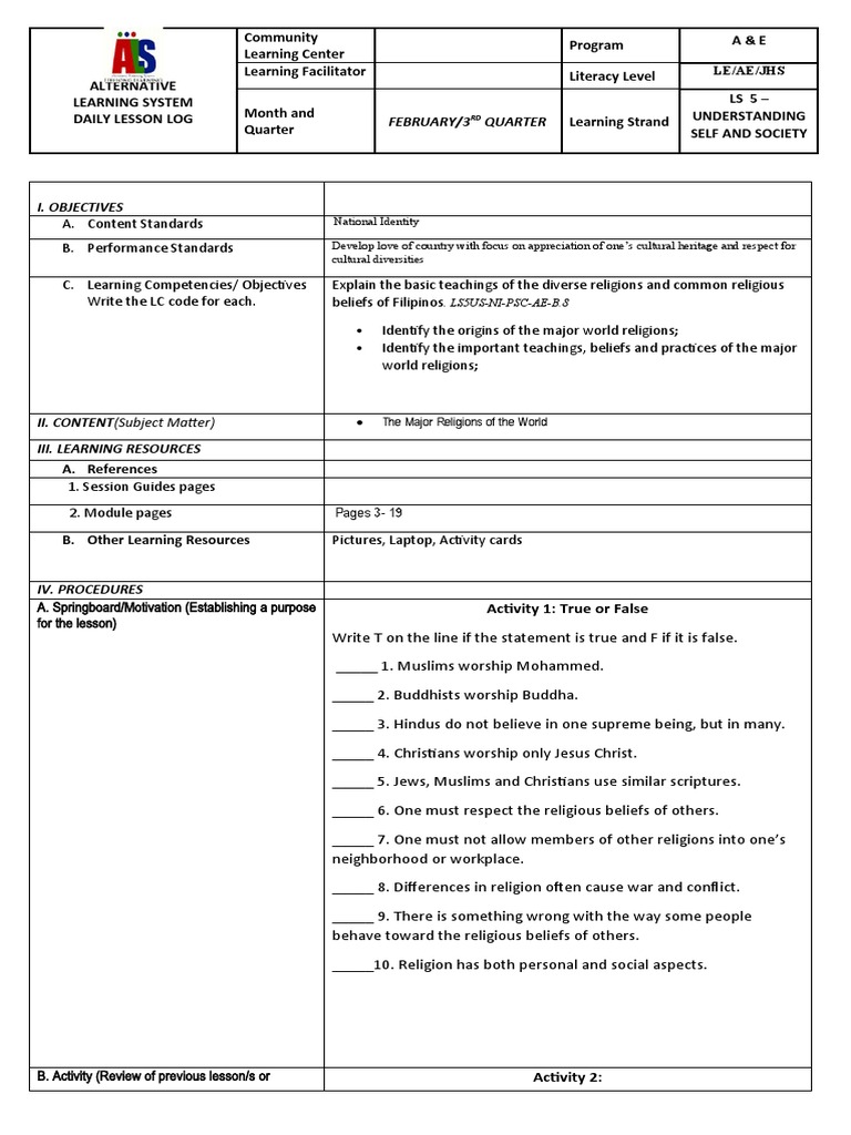ALS LS5 Major Religions | PDF | Learning | Cognition