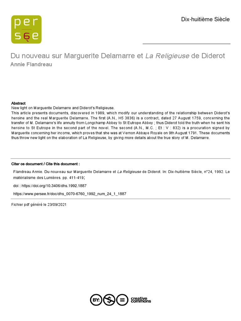 Du Nouveau Sur Marguerite Delamarre Et La Religieuse de Diderot | PDF ...
