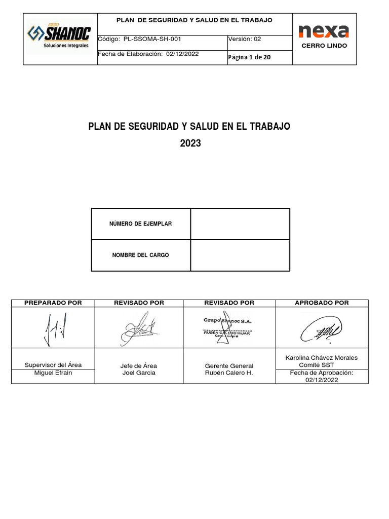 PL Ssoma 001 Plan de Ssoma Shanoc 1 | PDF | Riesgo | Seguridad y salud ...