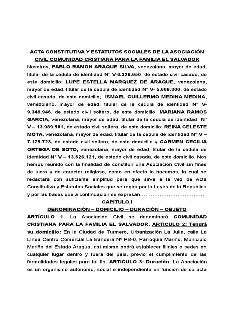 ACTA - Constitutiva El SALVADOR | PDF | Quórum | Evangelización