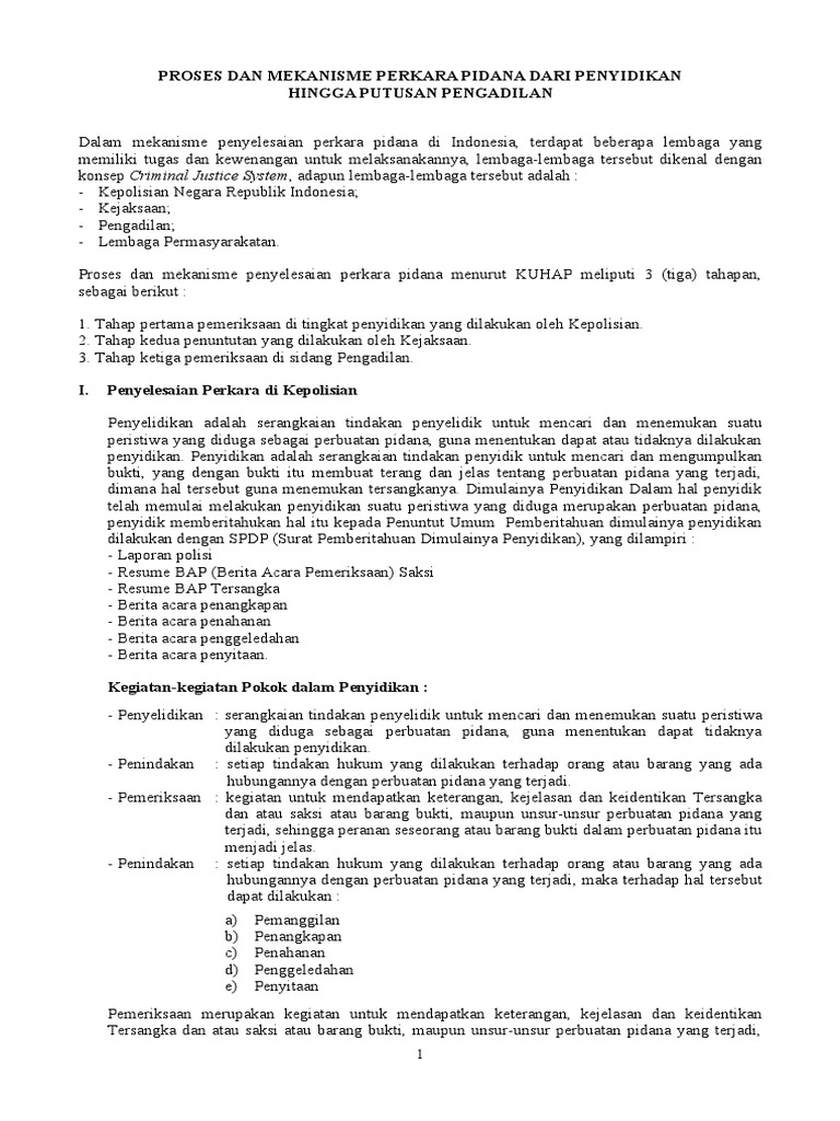 Proses Dan Mekanisme Perkara Pidana Dari Penyidikan 2 | PDF
