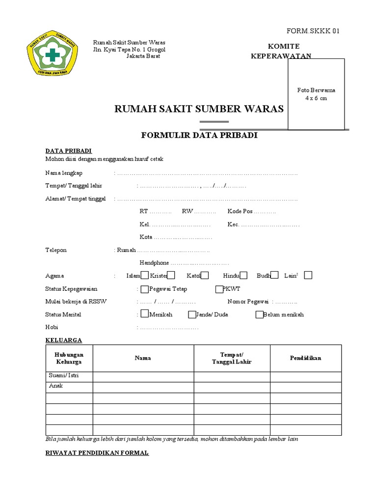 FORM 1 Formulir Data Pribadi Komite Keperawatan | PDF