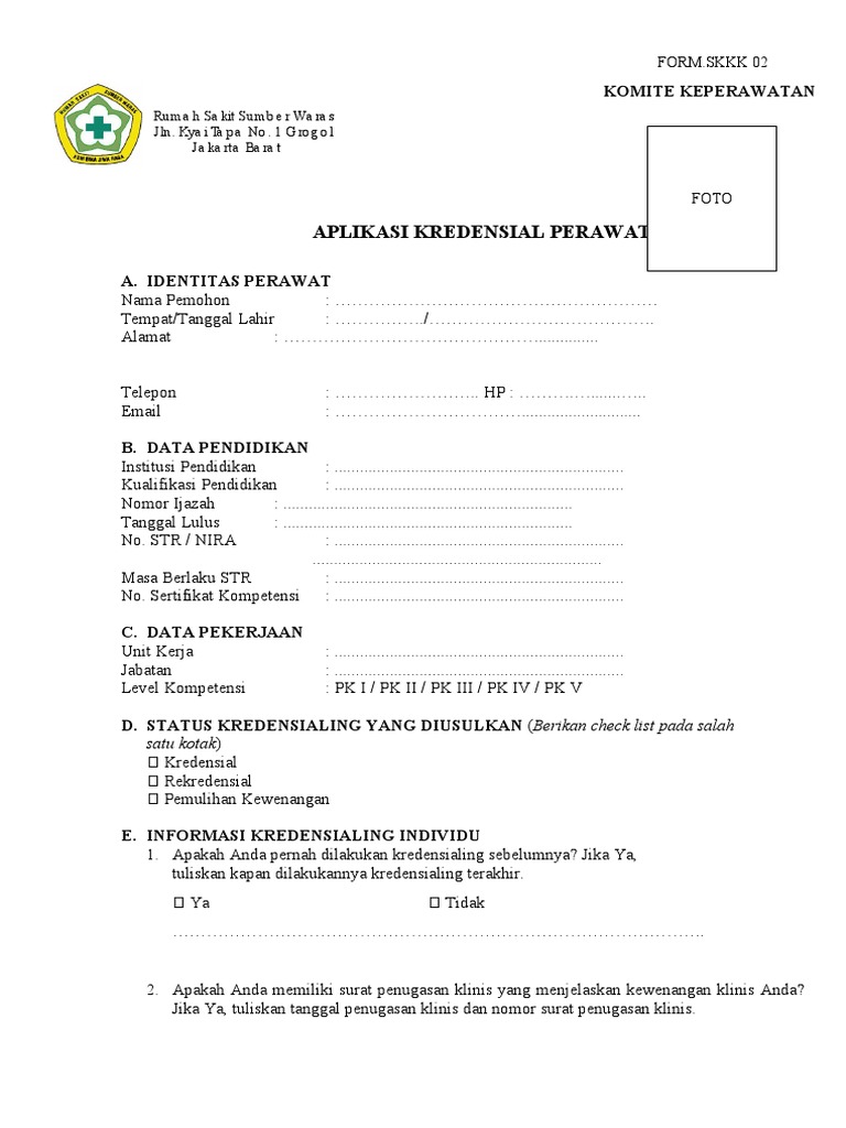 Form 2 Aplikasi Kredensial Perawat | PDF