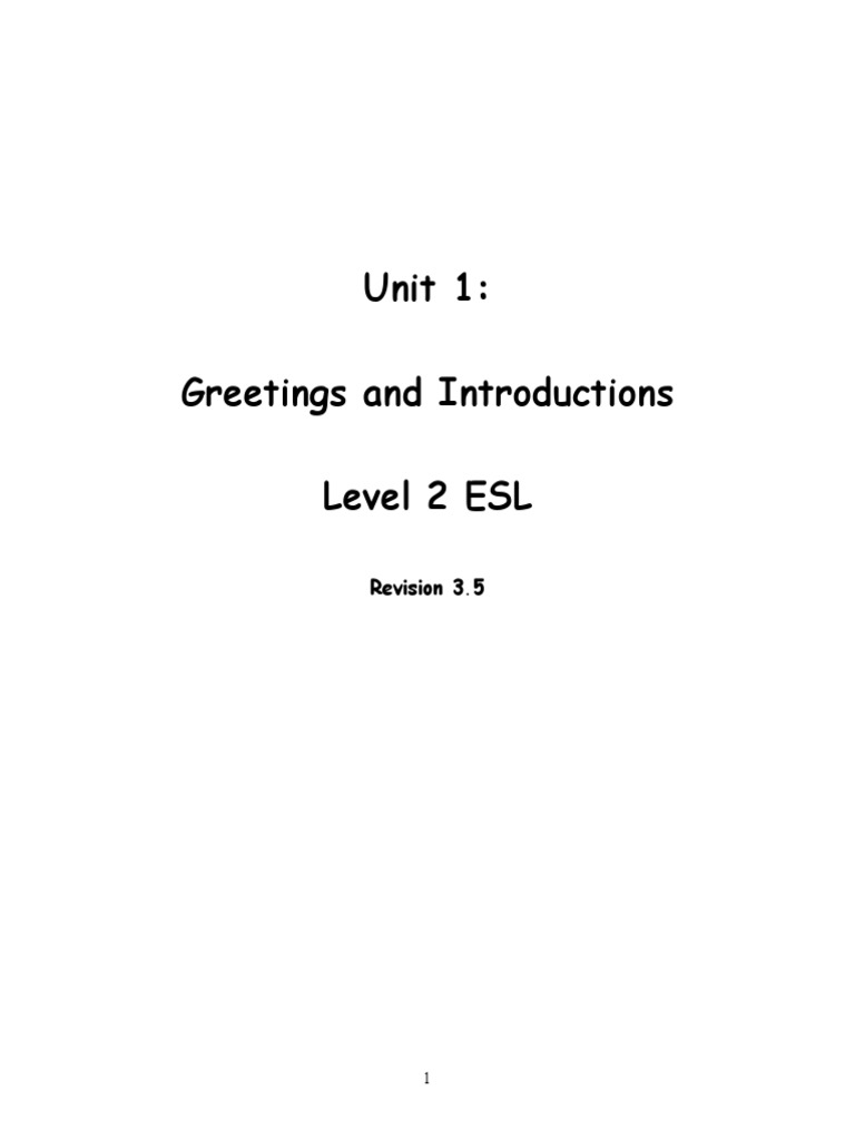 ESL Unit 1: Greetings & Introductions | PDF | Classroom | Paragraph
