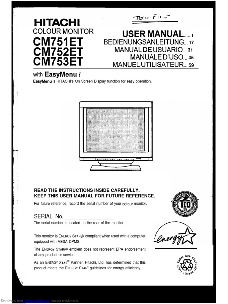 Hitachi CM751 Colour Monitor Manual | PDF | Ac Power Plugs And Sockets ...