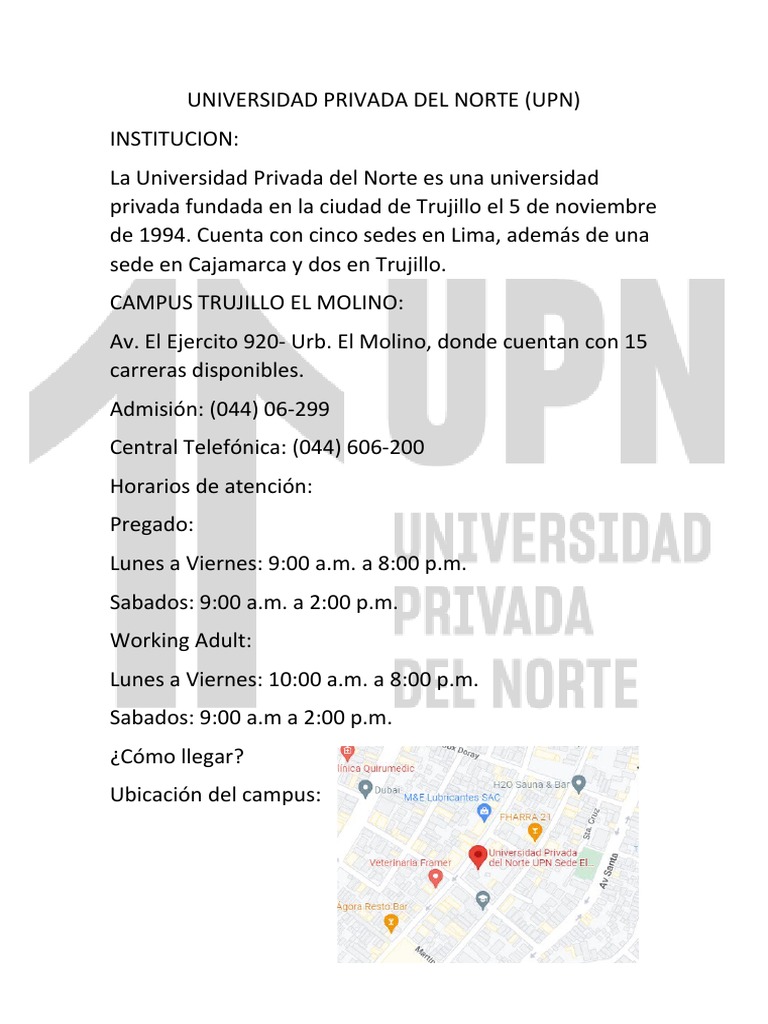 UPN Trujillo: Carreras y Ubicación | PDF | Crecimiento personal y ...