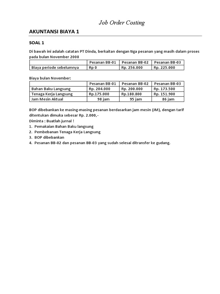 Soal Latihan Job Order Costing AKUNTANSI | PDF